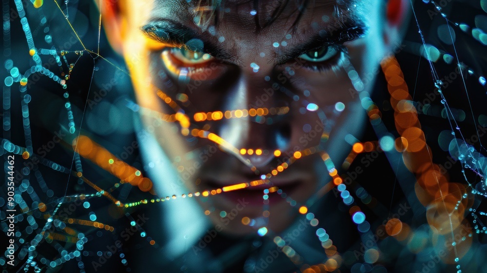 Man caught in a spider web of Ponzi schemes, depicting financial scams ...