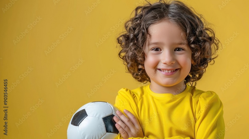 Portrait photography of a cute little Soccer Player professional happy ...
