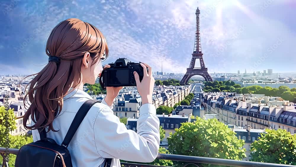 AI-generated female photographer taking photos of the Eiffel Tower in ...