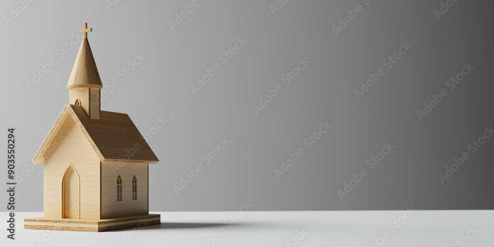Wooden church figurine simple design isolated background faith symbol ...
