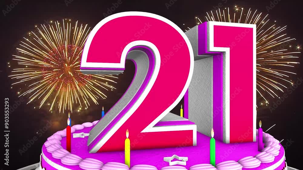 21 years, 21st birthday kids, children cake animation 3d render with ...