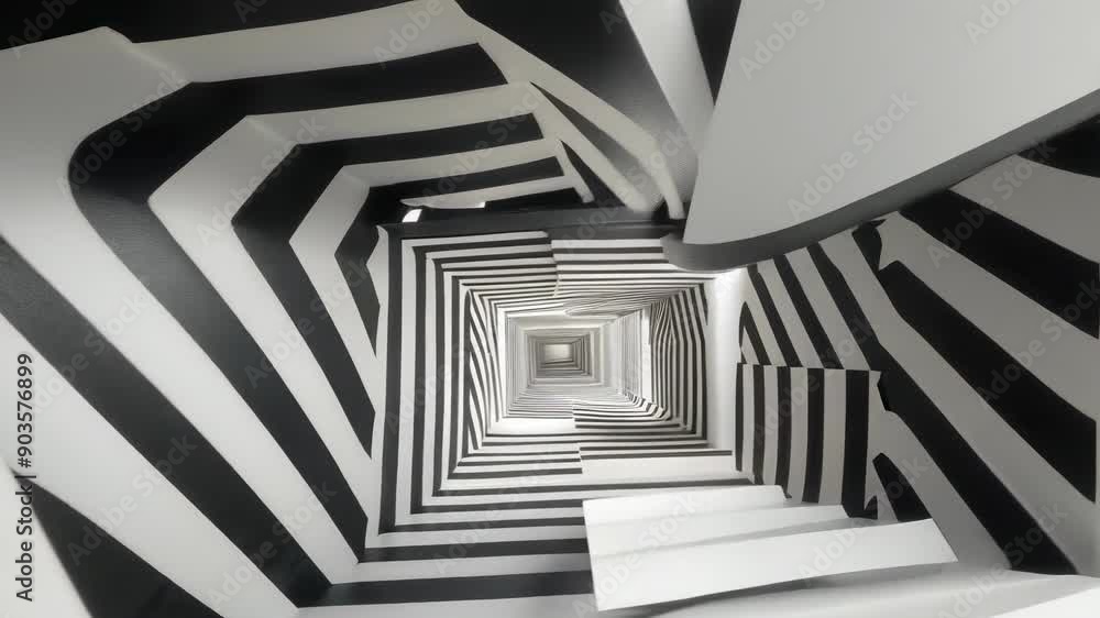 This striking visuals of the room feature bold black and white stripes ...
