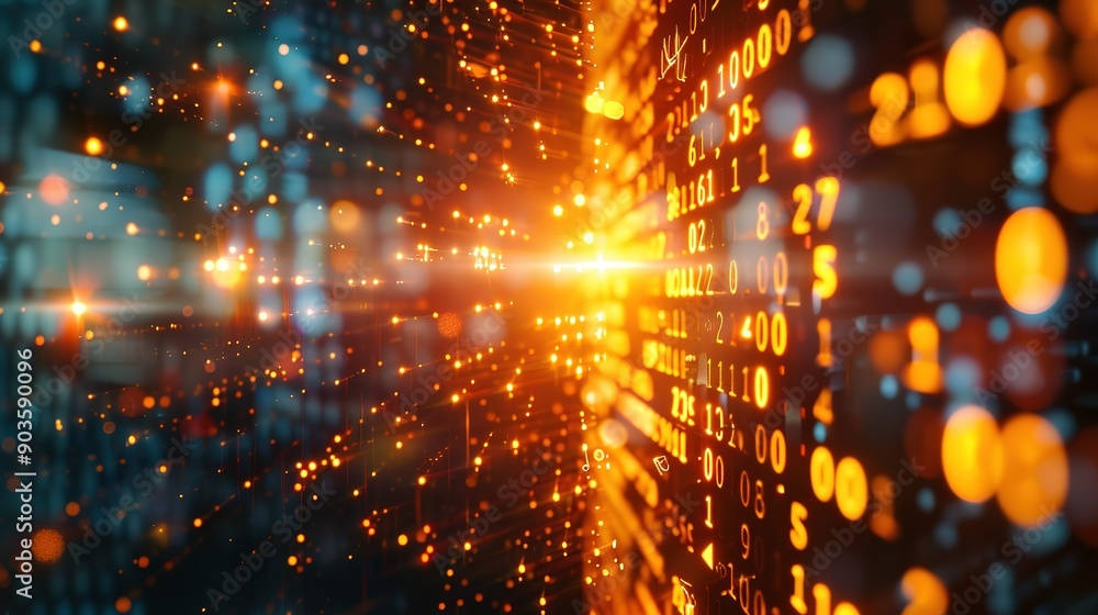 Abstract Digital Data Flow with Glowing Lights and Numbers Stock ...