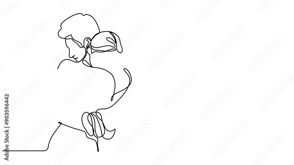 animated continuous single line drawing of man and woman hugging, line ...