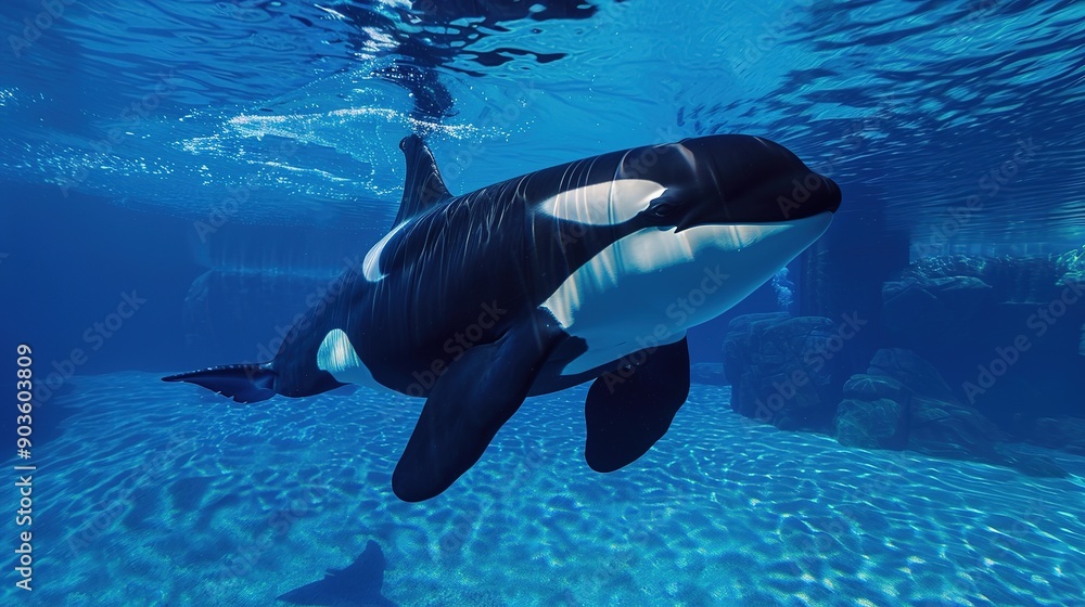 Dynamic Orca Swimming Under the Sea, Capturing Its Powerful Motion and ...