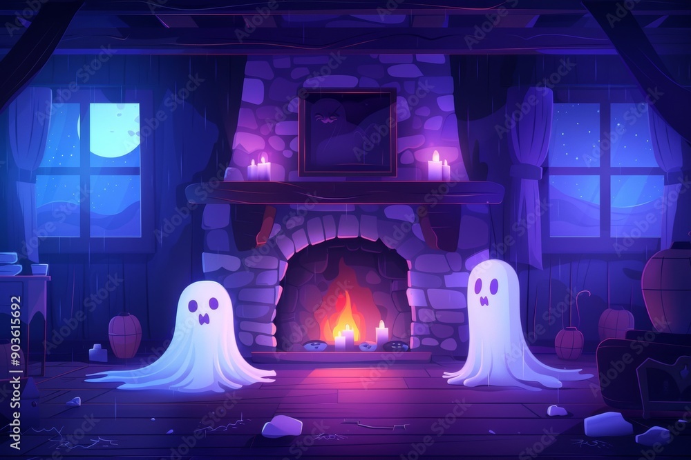 unique outfits with ghostly designs in a custom party setting, rendered ...