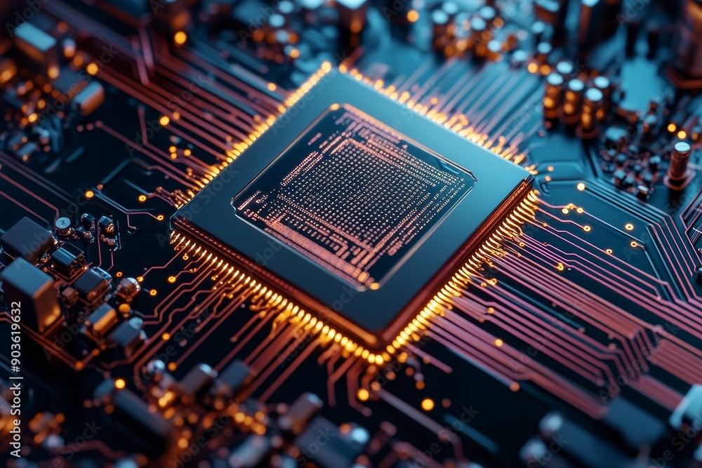 Close-up on the superconducting chip within a quantum computer, showing ...
