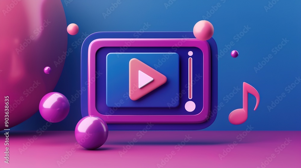 3D Vector Icon of a Video Player Web Page with Play Button in Cartoon ...
