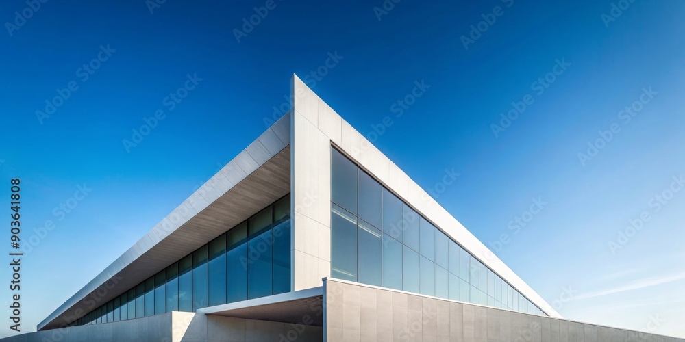 Sharp angles of a minimalist architectural building against a clear sky ...