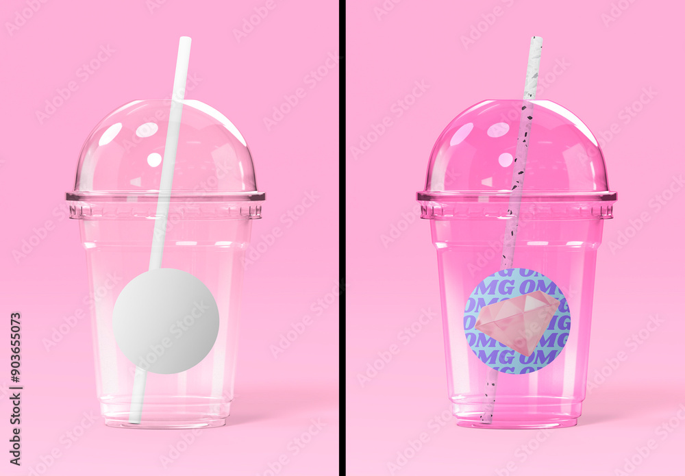 Product Plastic Cup With Round Sticker Label Mockup With Generative AI ...