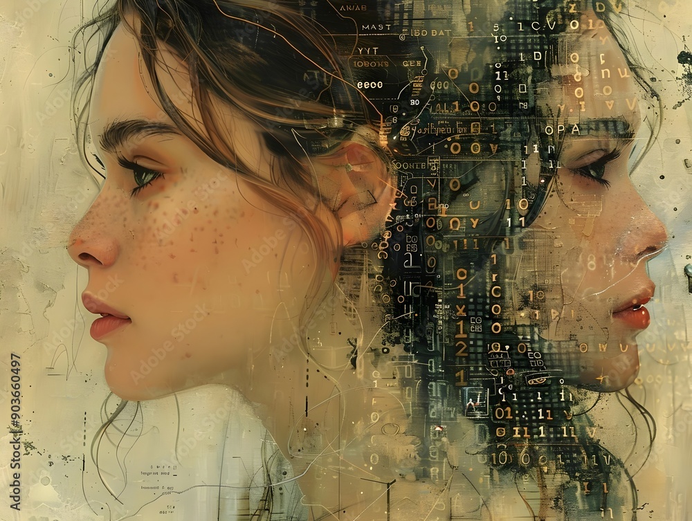 Side profiles of a young woman with freckles and soft features ...