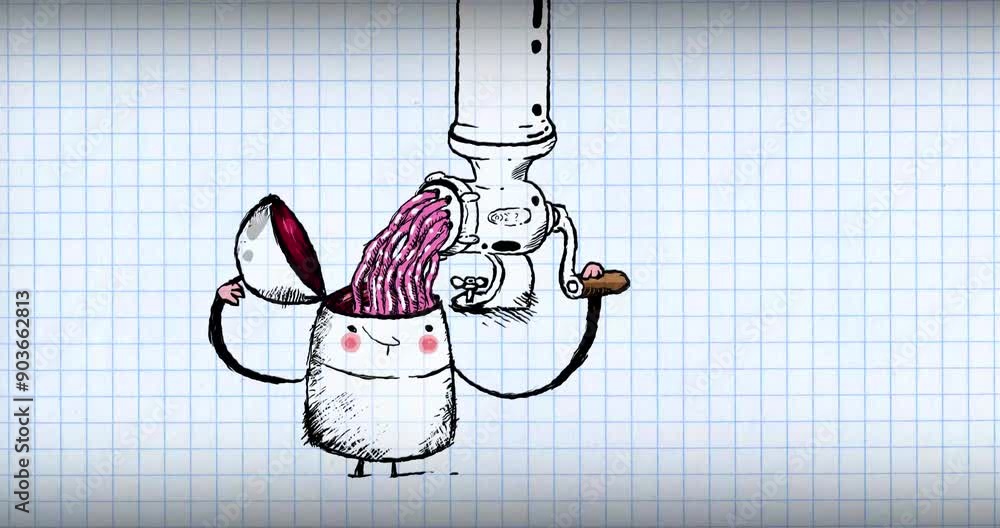 Brainstorm machine multiple grid doodle crazy. Cartoon animation with a ...