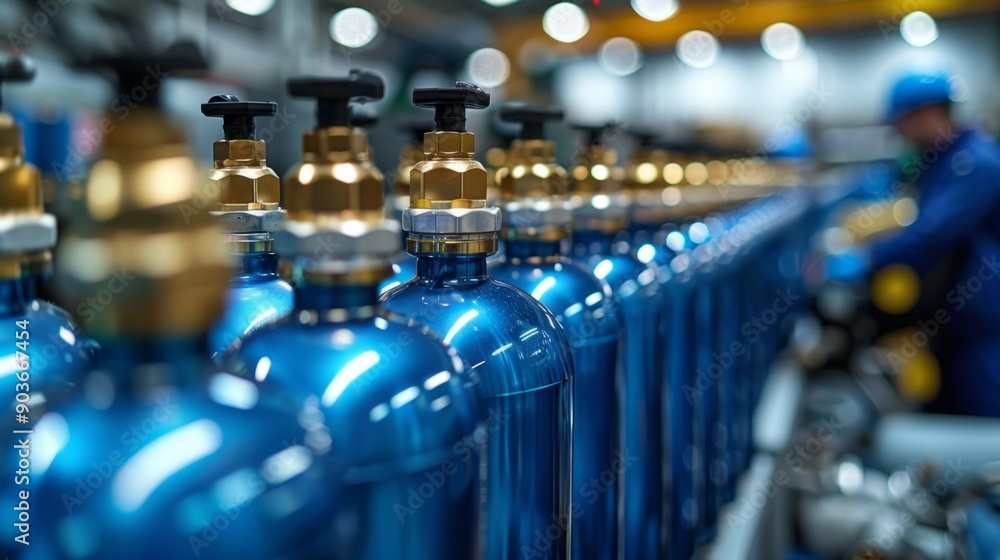 Oxygen cylinder with compressed gas. Blue Oxygen tanks for industry ...