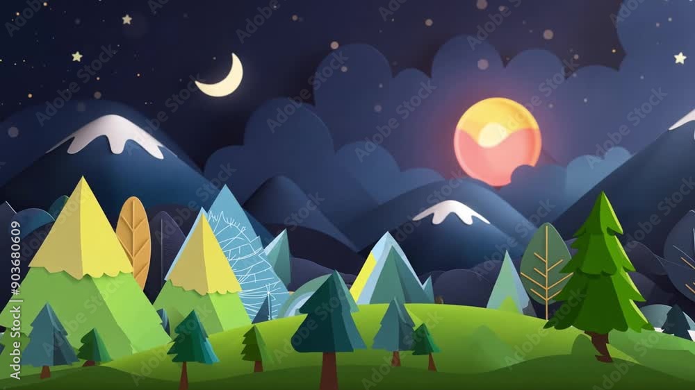 Papercraft Night Sky: A whimsical papercraft illustration of a serene ...
