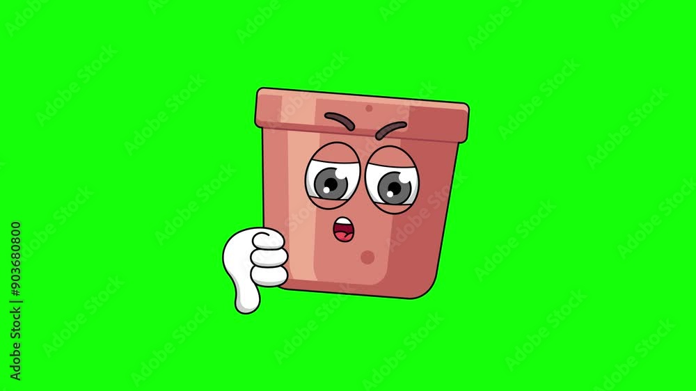 flowerpot cartoon with thumb-down hand, emoji green screen animation ...