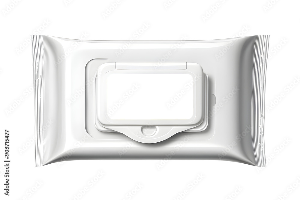 Blank wet wipes flow pack isolated on a transparent or white background ...