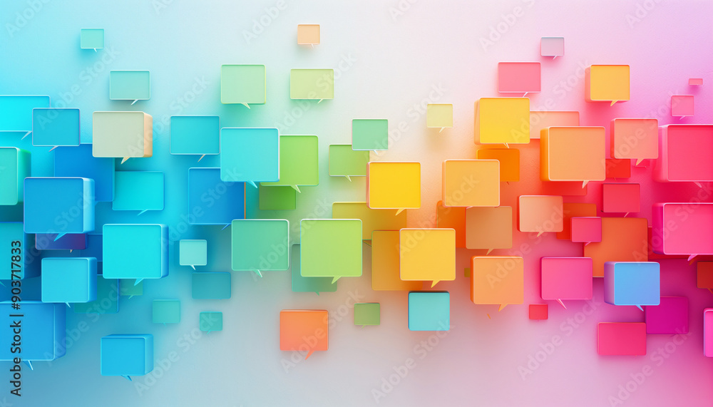 Colorful speech bubbles on a gradient background representing ...