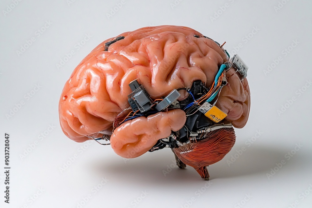 10. A human brain with circuits and digital pathways integrated into ...