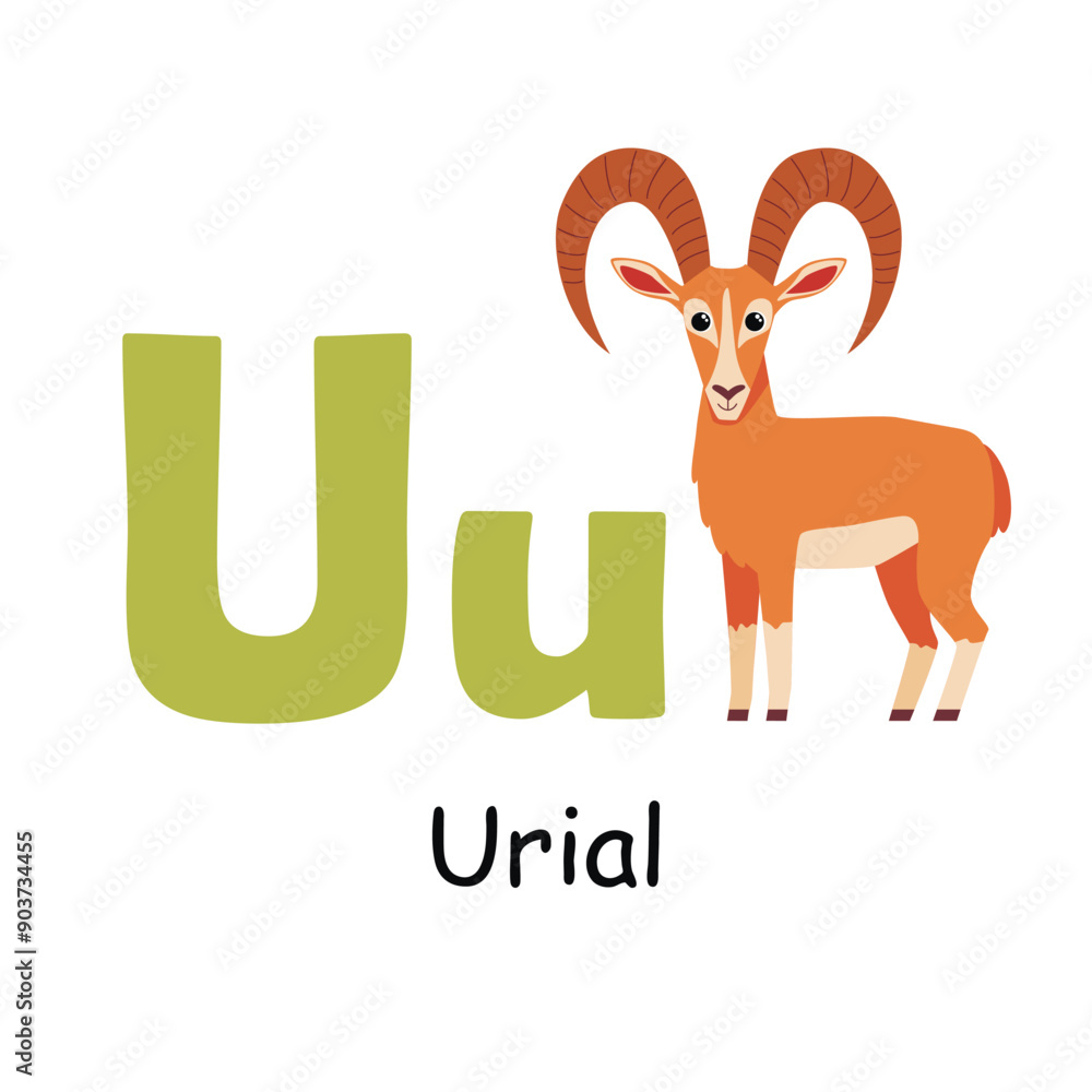 Cute animal alphabet for ABC book. U letter for the Urial. Vector ...
