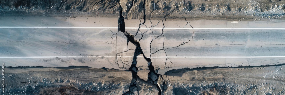 ภาพประกอบสต็อก Damage highway collapses huge cracks. Asphalt road ...