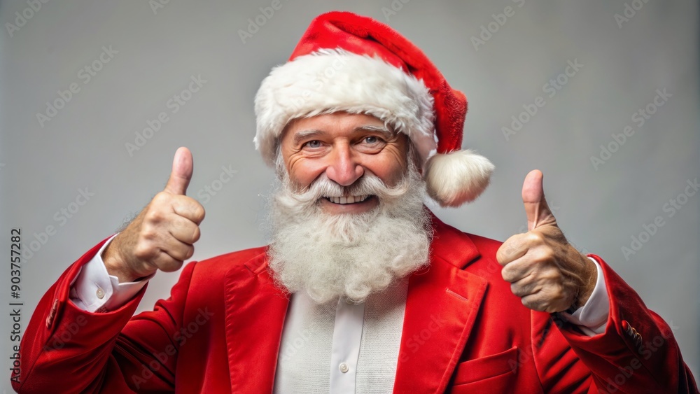 Jolly old man in red suit with white beard and hat, giving a thumbs up ...