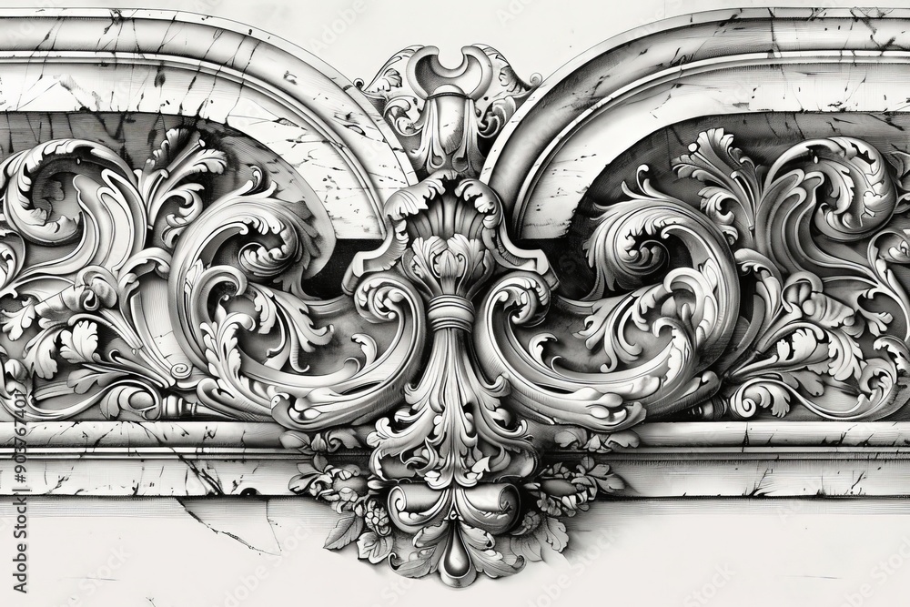 Engraving old cartouches and decorative elements, with ornate borders ...