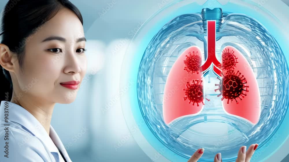 Woman Doctor Examines Lung Cancer Diagnosis In A Futuristic Medical ...
