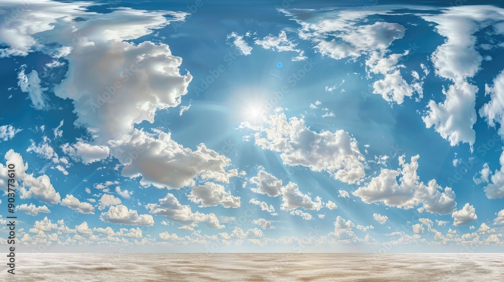 Seamless HDRI 360 panorama of a bright blue sky filled with beautiful ...