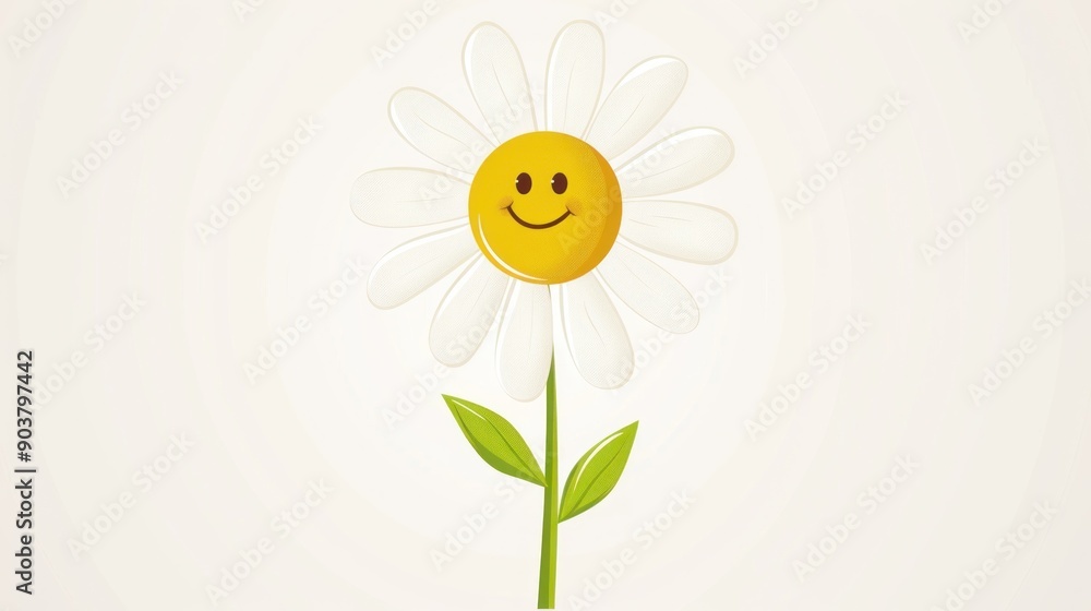 cartoon daisy flower with a smiley face on white background, cheerful ...