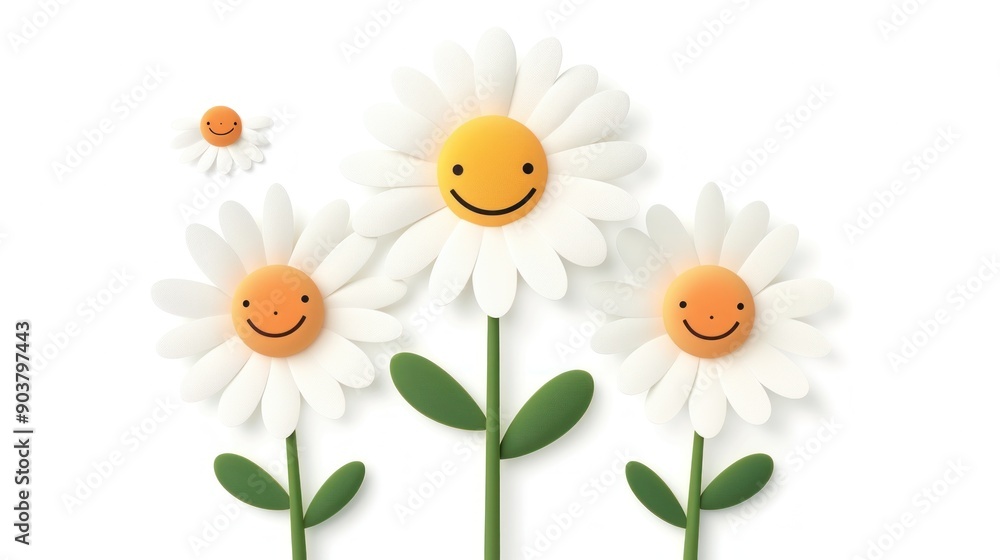 cartoon daisy flower with a smiley face on white background, cheerful ...
