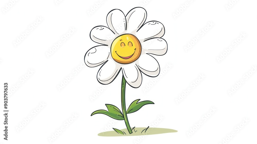 cartoon daisy flower with a smiley face on white background, cheerful ...
