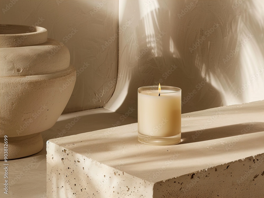 Soy wax scented candle mockup, clear glass container candle front view ...