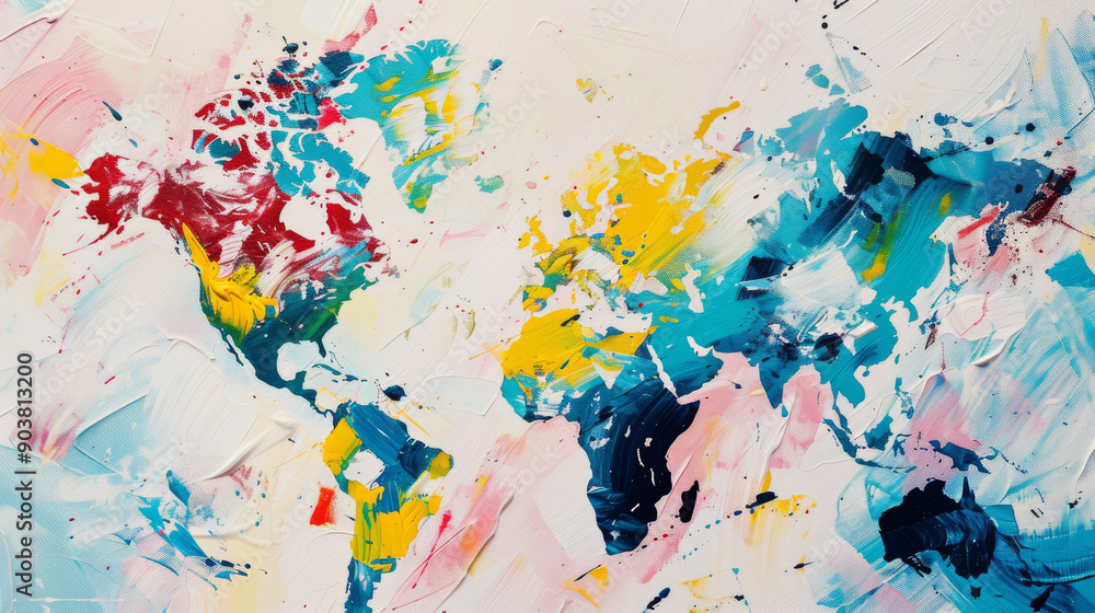 ภาพประกอบสต็อก Artistic map of the world with continents painted in an ...