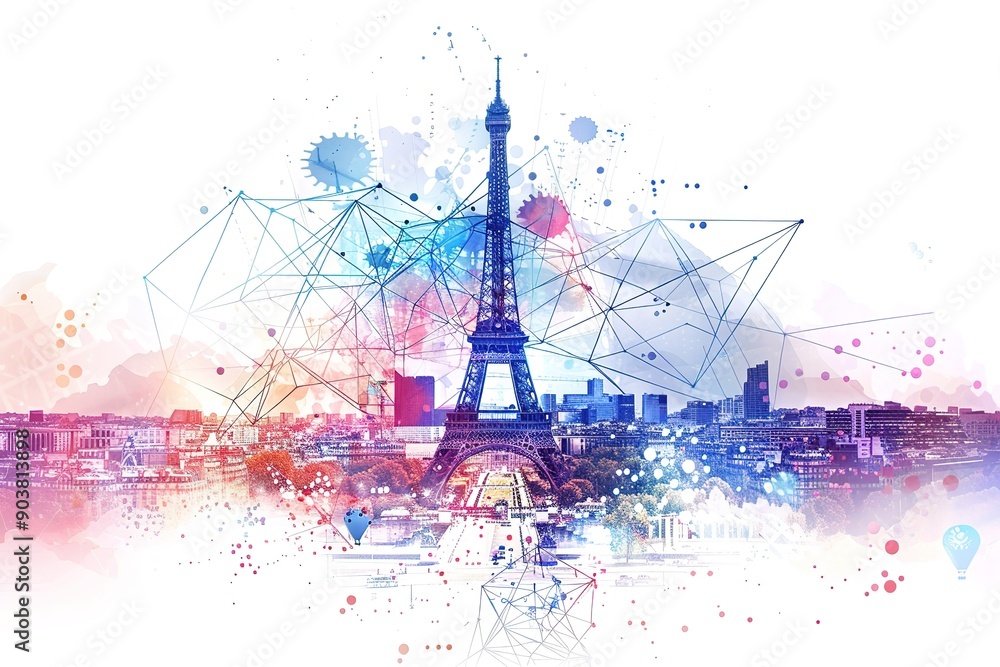 Abstract digital illustration of Paris skyline with Eiffel Tower ...