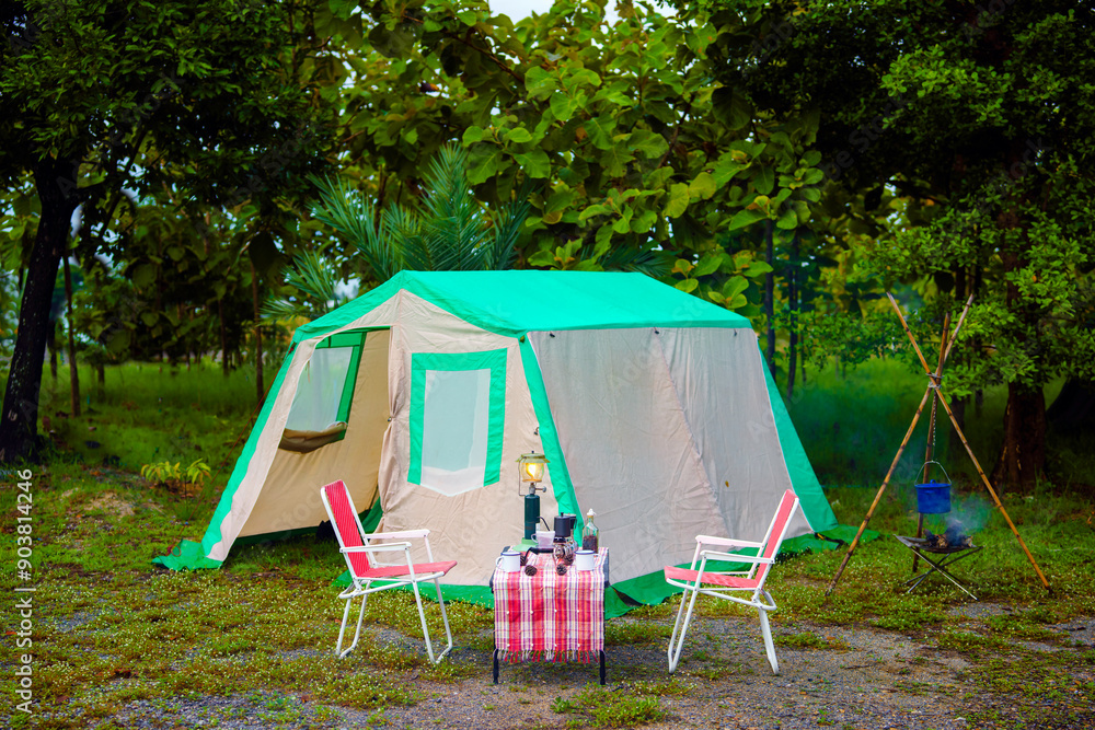 Camping tents, vintage cabin tents, Antique lanterns, retro chairs, and ...