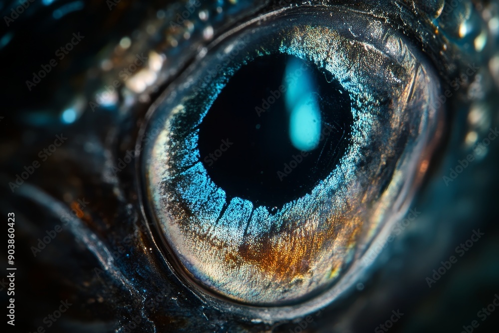 Macro shot of the eye of a deep-sea hatchetfish, reflecting faint ...