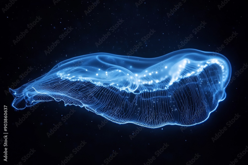 The delicate, translucent body of a deep-sea comb jelly, pulsating ...