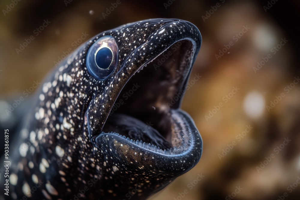 Close-up of a mysterious gulper eel ballooning its throat to capture ...