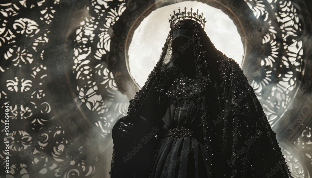 Secret portrait of a dark occult ruler. Evil archangel in a black robe ...