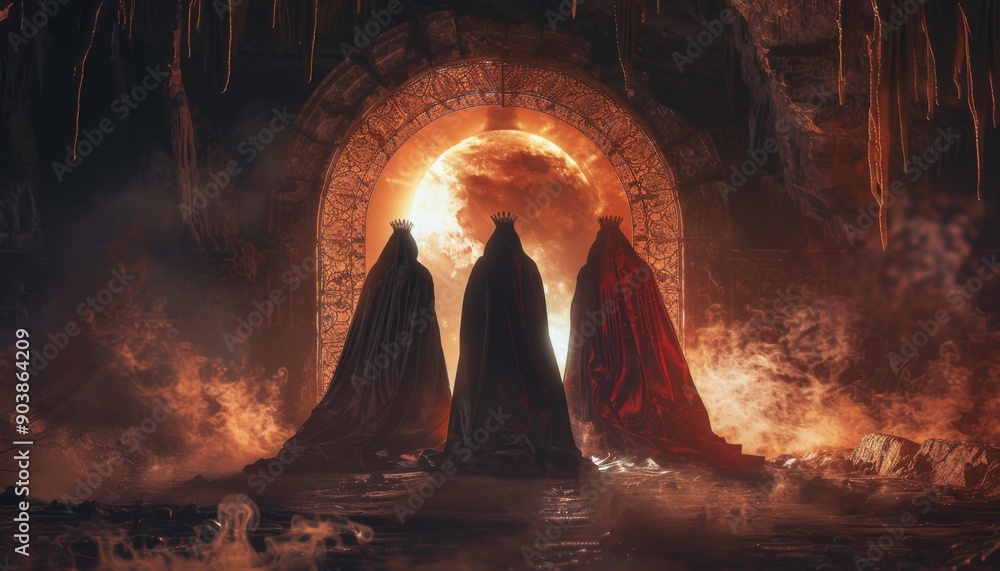 Secret portrait of a dark occult ruler. Evil archangel in a black robe ...