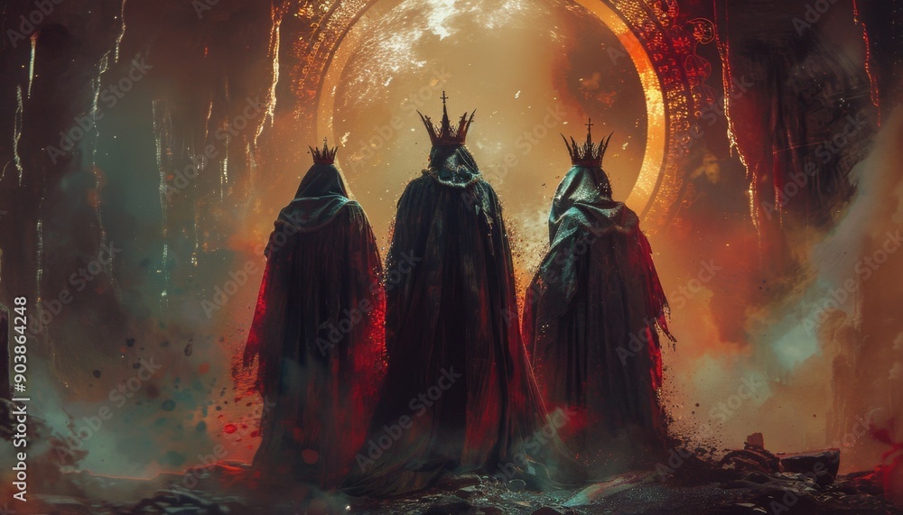 Secret portrait of a dark occult ruler. Evil archangel in a black robe ...