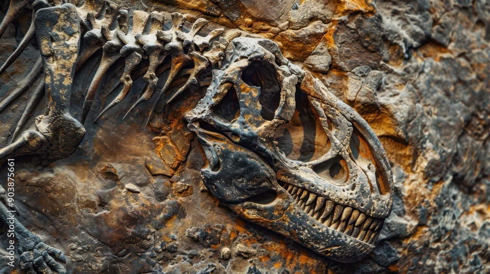 Dinosaur fossil partially embedded in rock, showcasing detailed ...