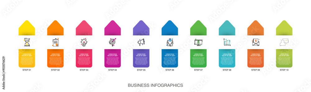 Business vector infographics. Informational table with 10 arrows, steps ...