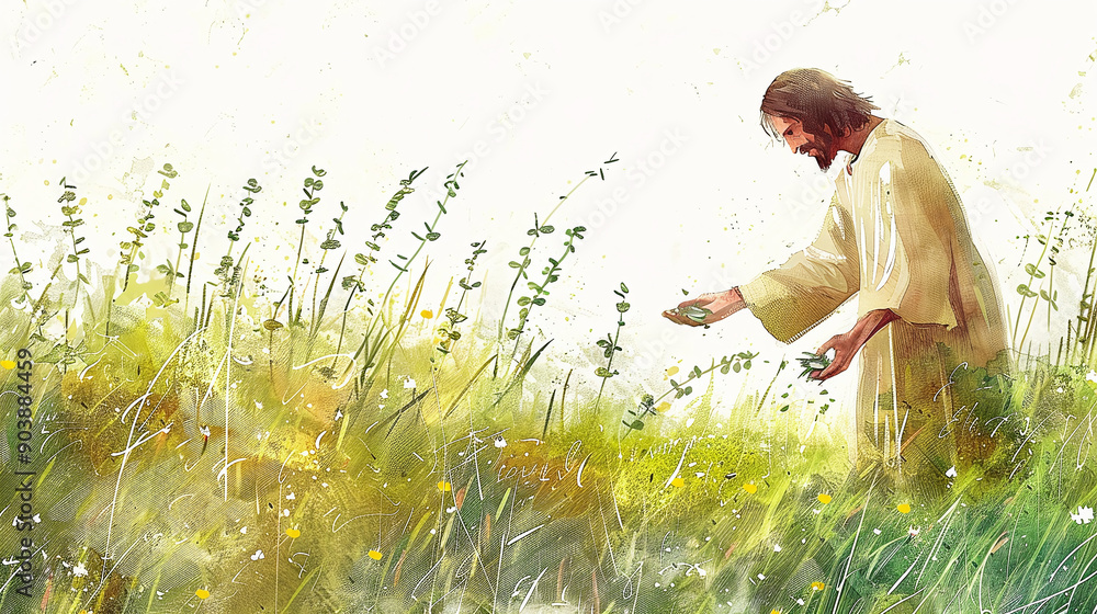 The Sower and the Seed: Jesus teaching the parable of the sower Stock Illustration | Adobe Stock