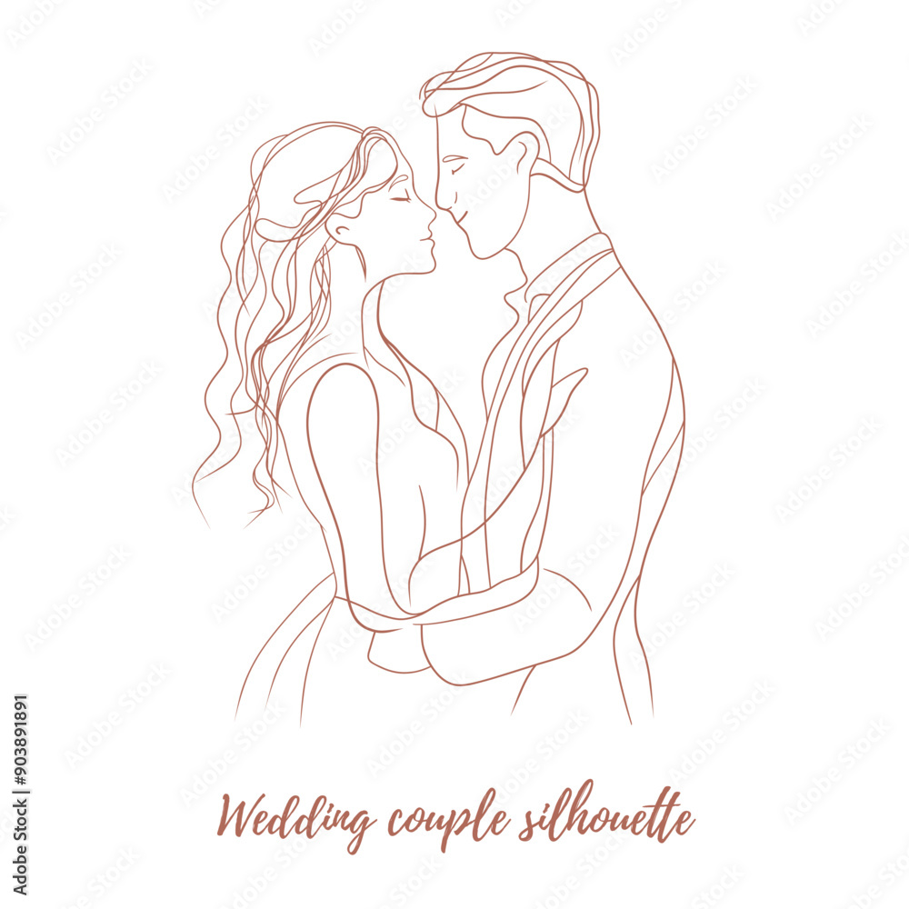 Vector love couple hugging wedding woman with long hair hugging man in ...