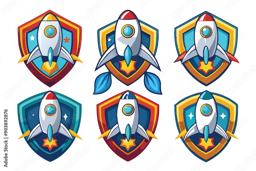 This set includes one rocket badge vector in white background, perfect ...