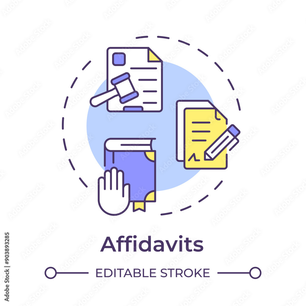 Affidavits multi color concept icon. Judicial system, testimony. Legal ...