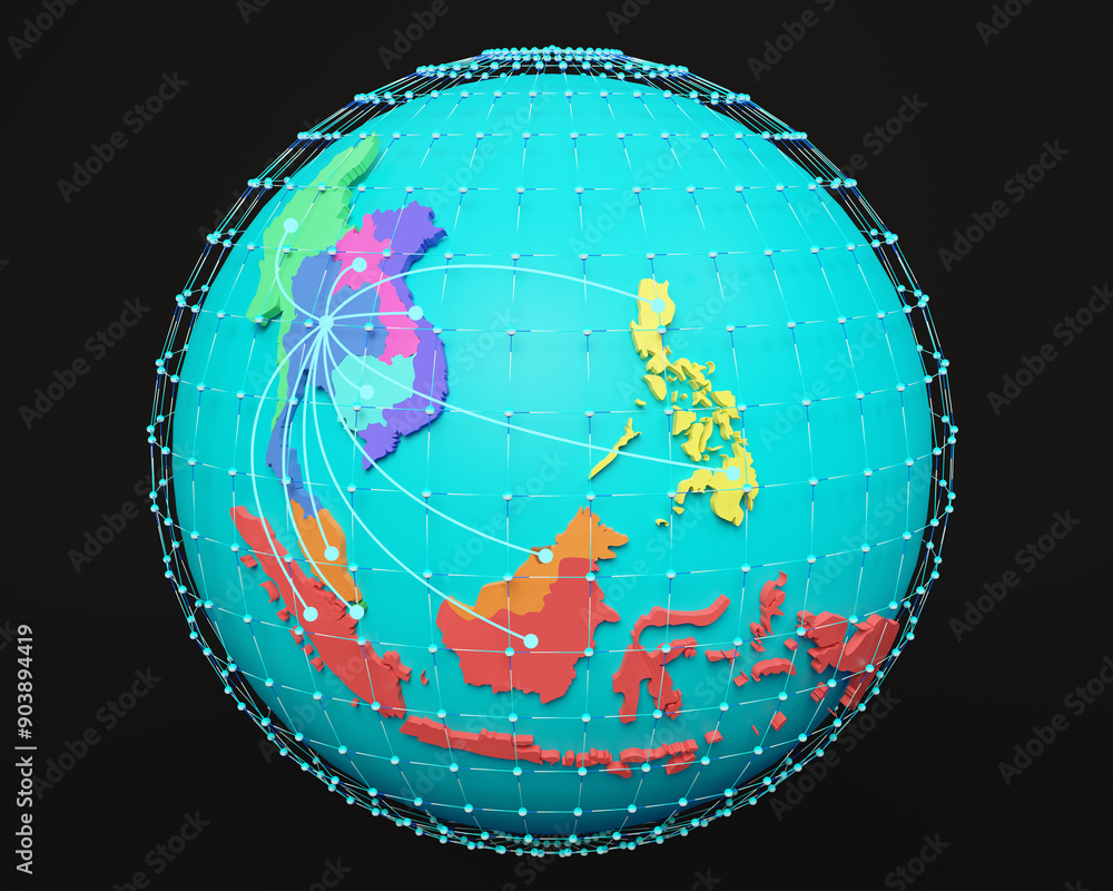 asean map political and economic organization of ten Southeast Asian 3D ...