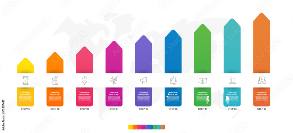 Vector infographic arrow design with nine steps. Infographics template ...