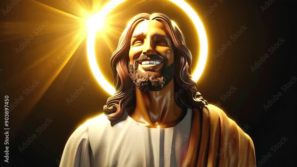 smiling jesus christ face portrait animation 3d sculpture -- 4k stock ...